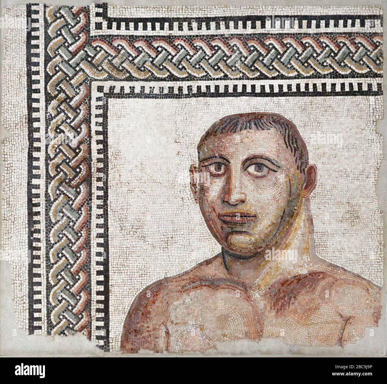 Head of boxer. Ancient mosaic in baths of Diocletian (Thermae ...