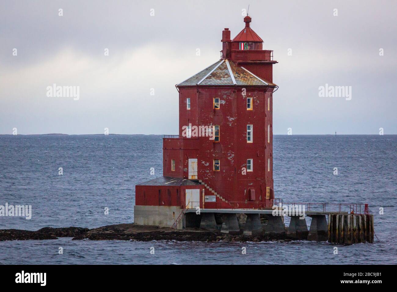 Very old octagon lighthouse Kjeungskjær Fyr in the Norwegian Sea Stock ...
