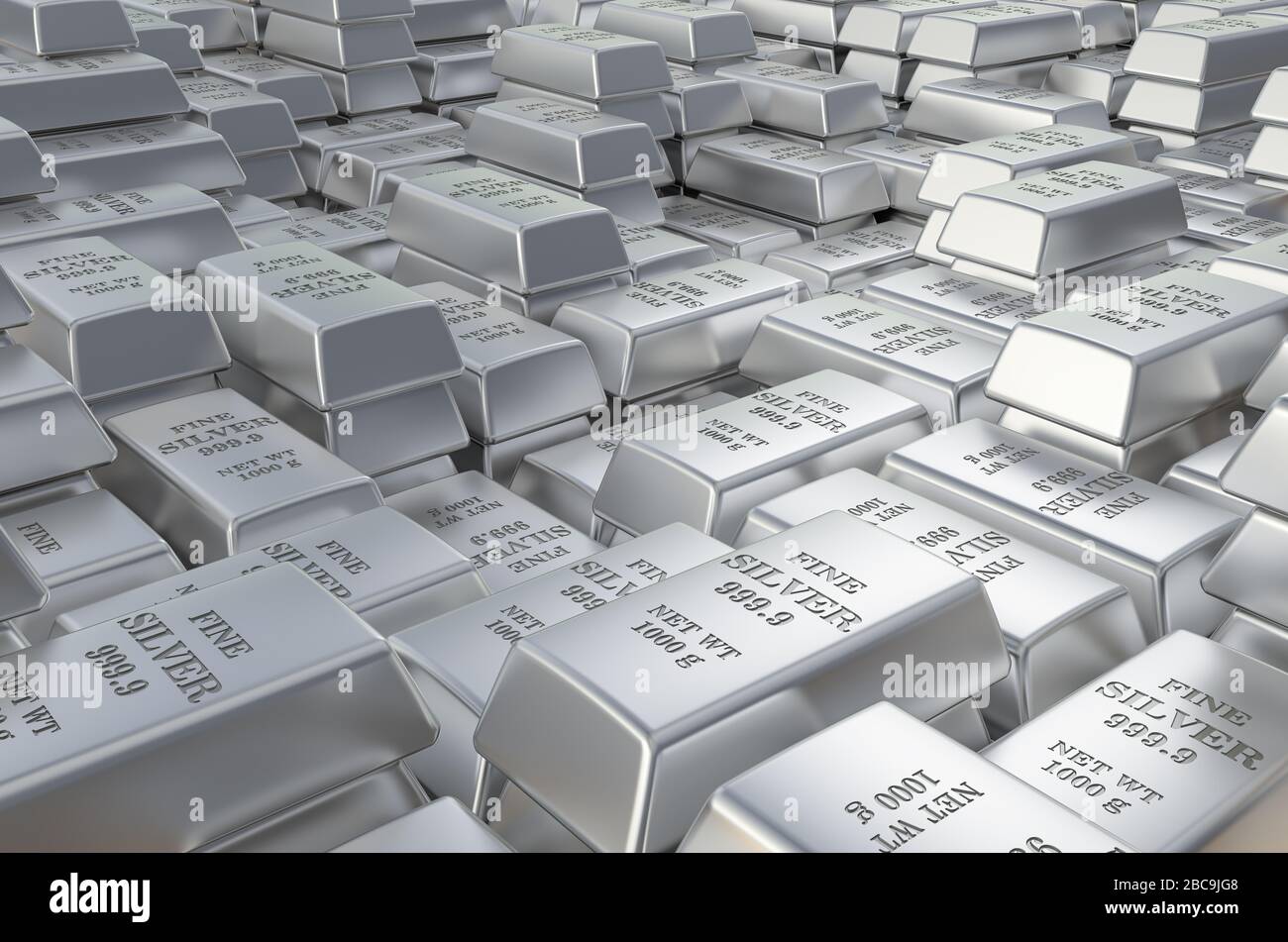 Silver ingots, bars background. 3D rendering Stock Photo - Alamy