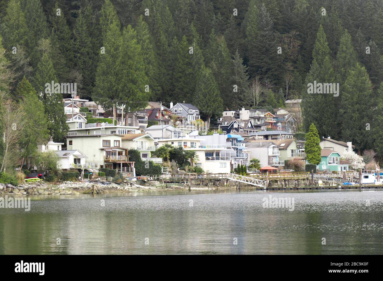 Deep Cove Village with Dark Forest in the background Stock Photo - Alamy