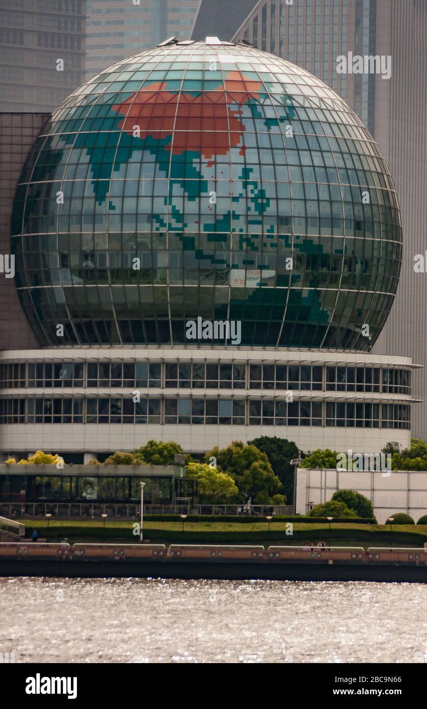 Shanghai, Pudong, Lujiazui, China - May 4, 2010: Closeup of Giant glass ...