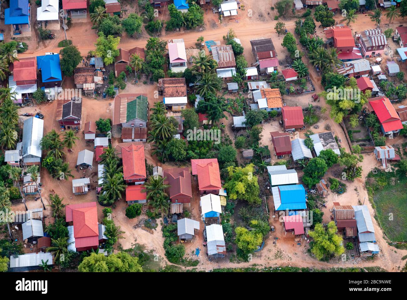 Aerial view of the village of Phnom Krom, south of Siem Reap, Cambodia ...