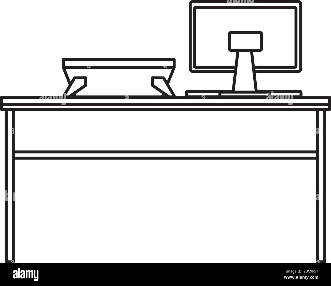 Workplace computer sketch interior Black and White Stock Photos ...