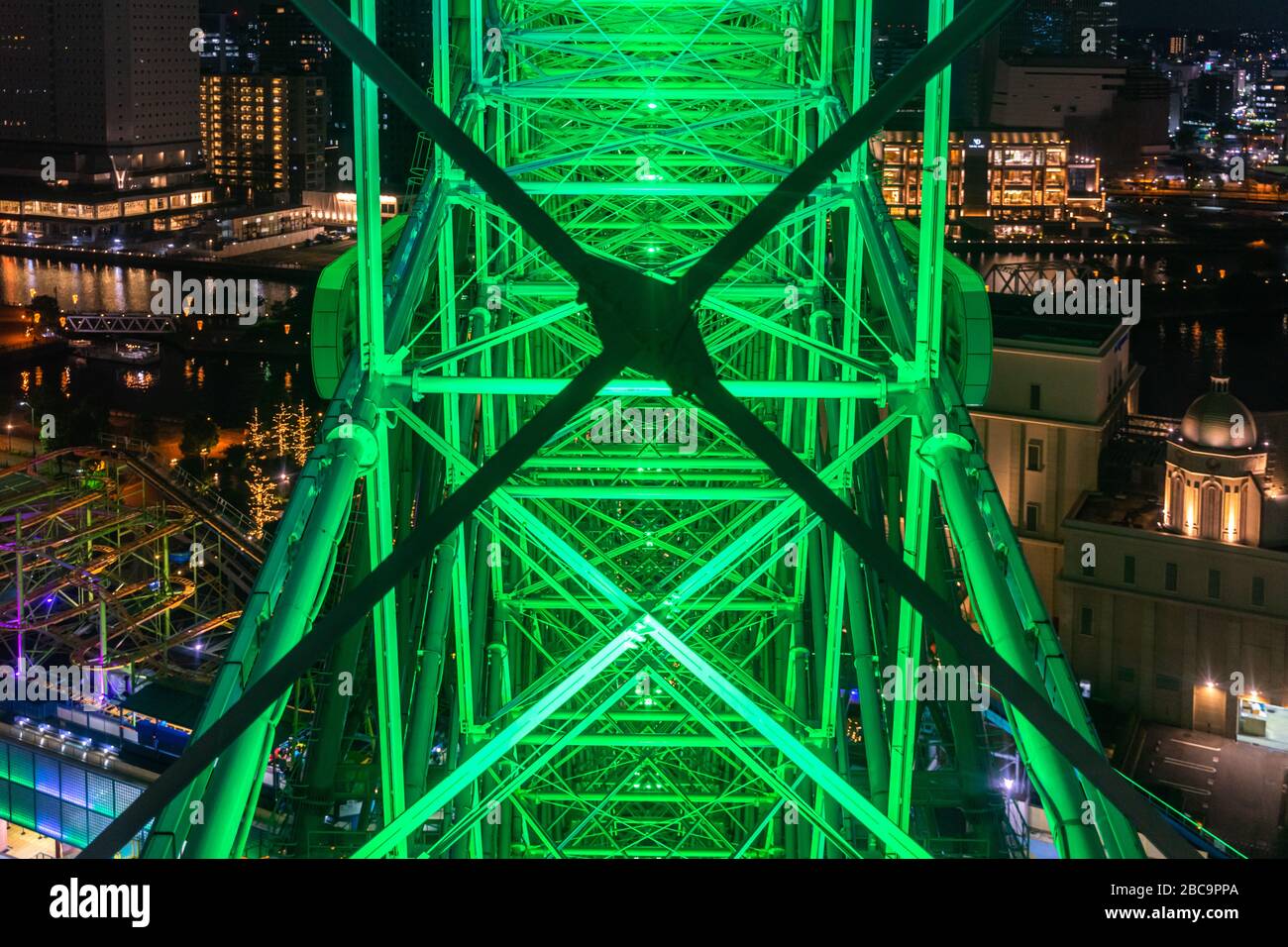 On board of a passenger car of the Cosmo Clock 21 ferris wheel in ...
