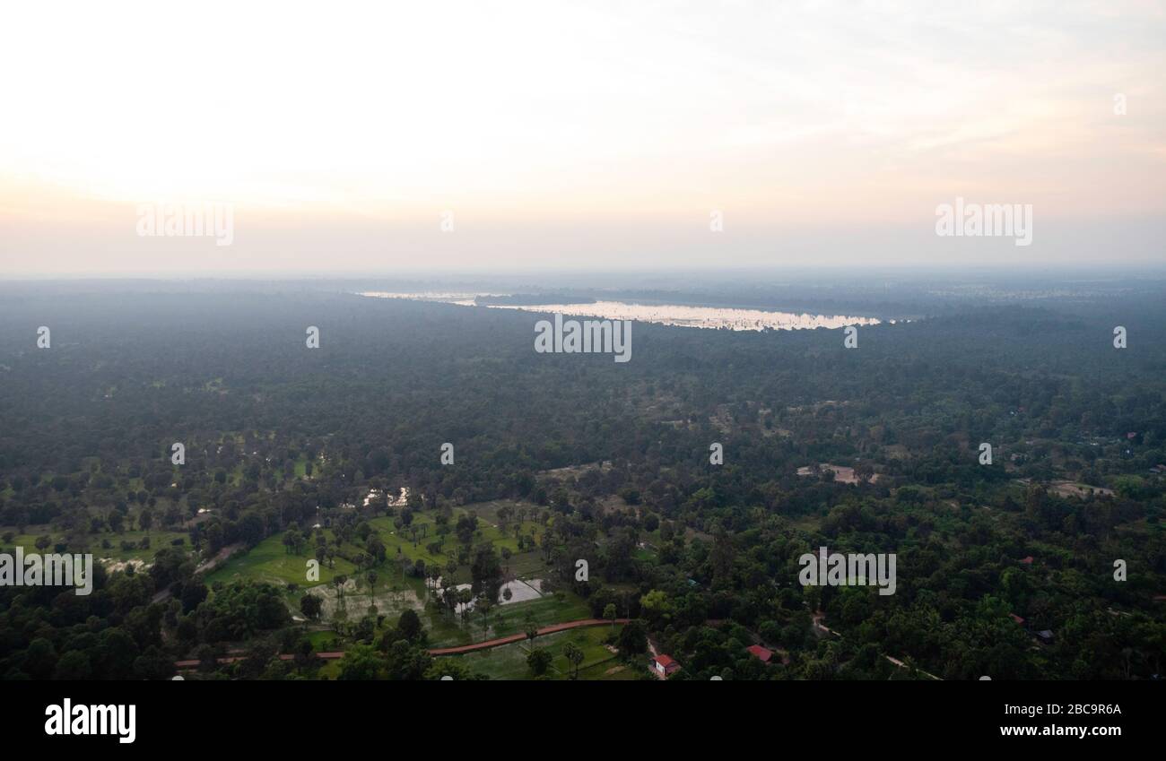Aerial view of East Baray, east of Angkor Wat, Siem Reap, Cambodia ...