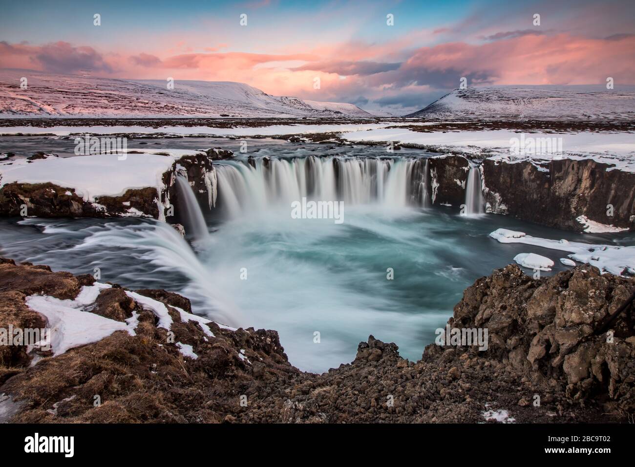 Sunrise at Godafoss waterfall in Iceland at Winter Stock Photo - Alamy