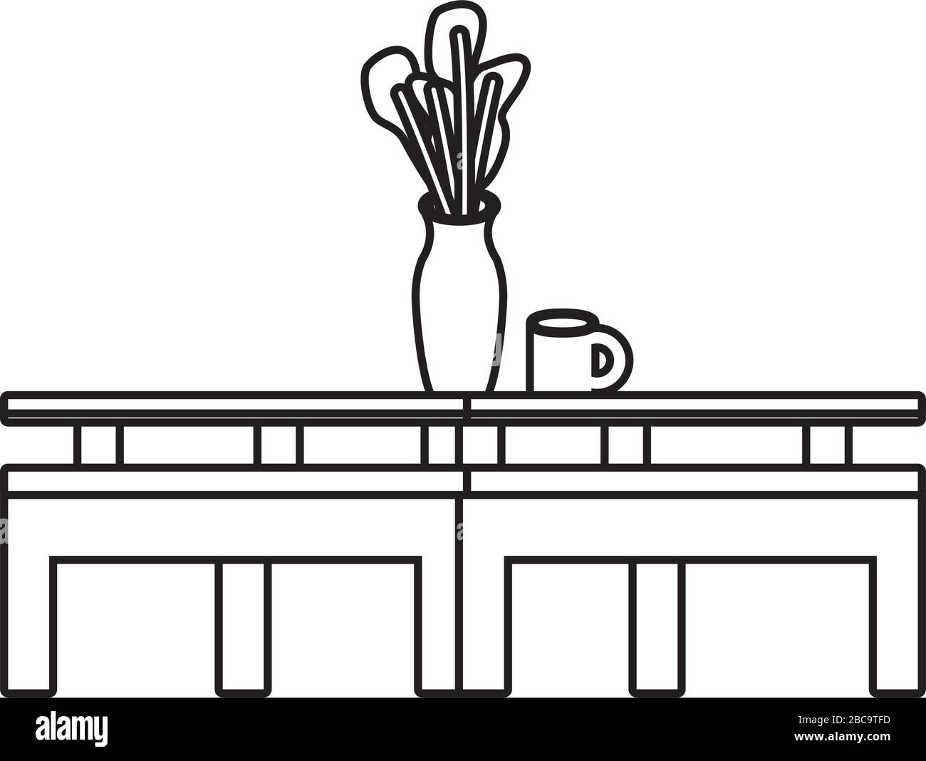 center table with houseplant and coffee cup forniture icon Stock Vector ...