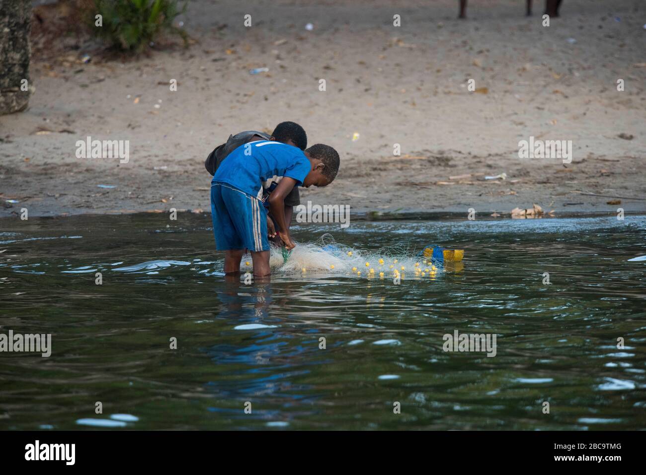 Africa, Madagascar, Canal des Pangalanes. Aye Aye Island. Children ...