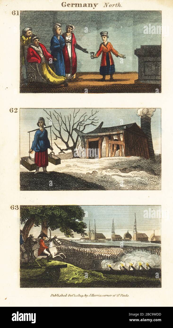 Historical views of Germany. German invalid in a wheelchair taking the ...