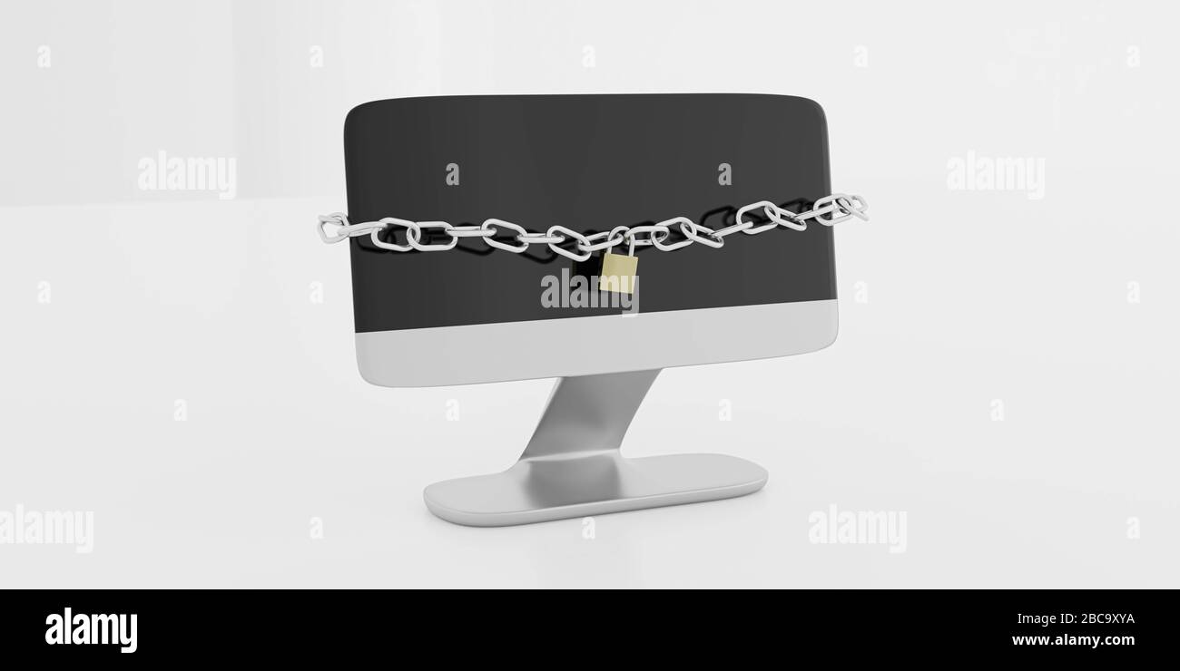 metal chain on computer monitor display symbolizing internet security ...