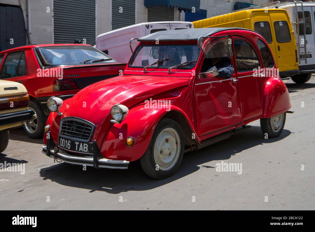 Africa, Madagascar, Antanananarivo, Tana. French red car in the city ...