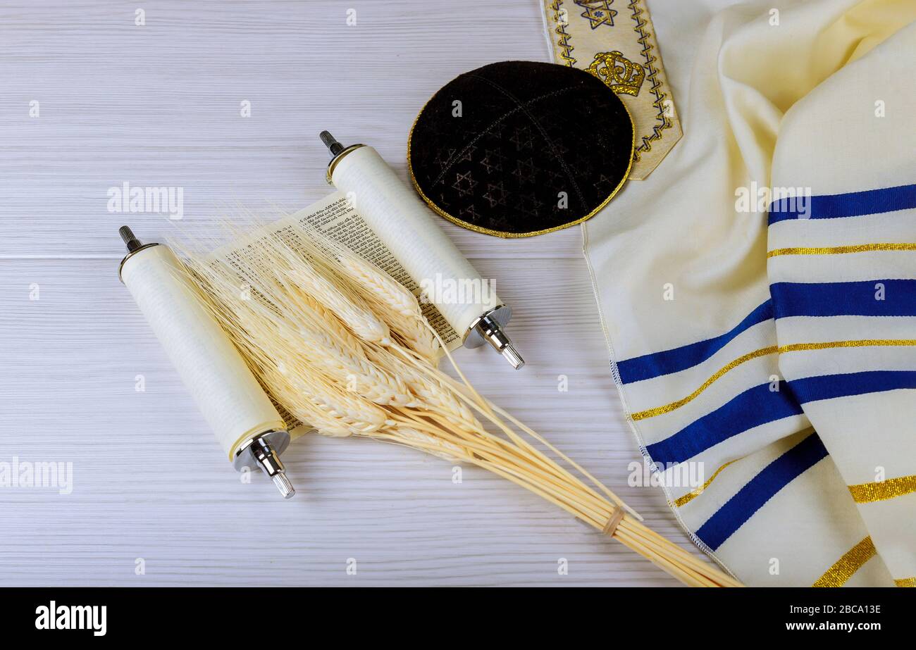 Shavuot symbols of jewish harvest holiday holy festival Stock Photo - Alamy