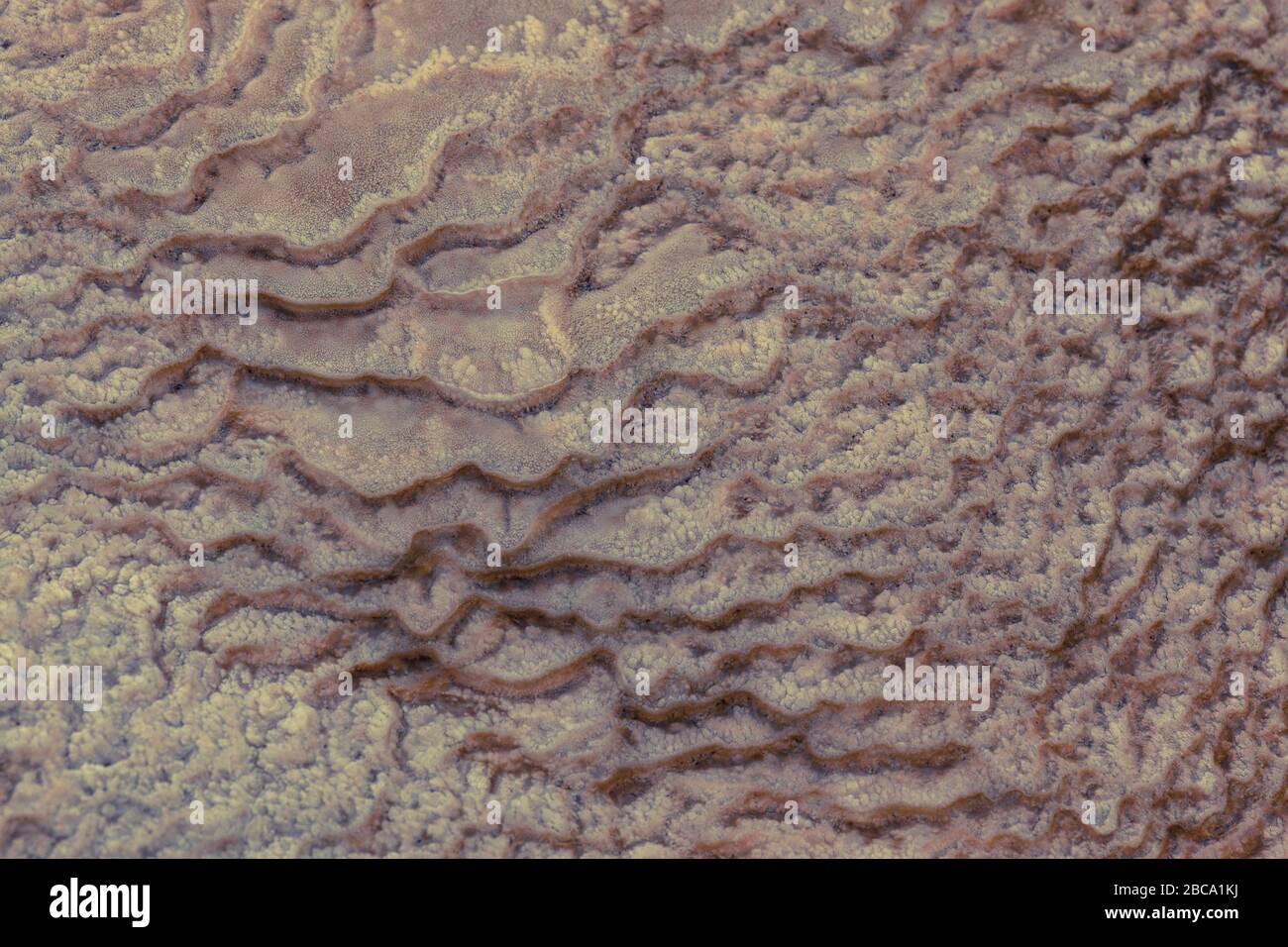 A background of travertine formations under a shallow layer of ...