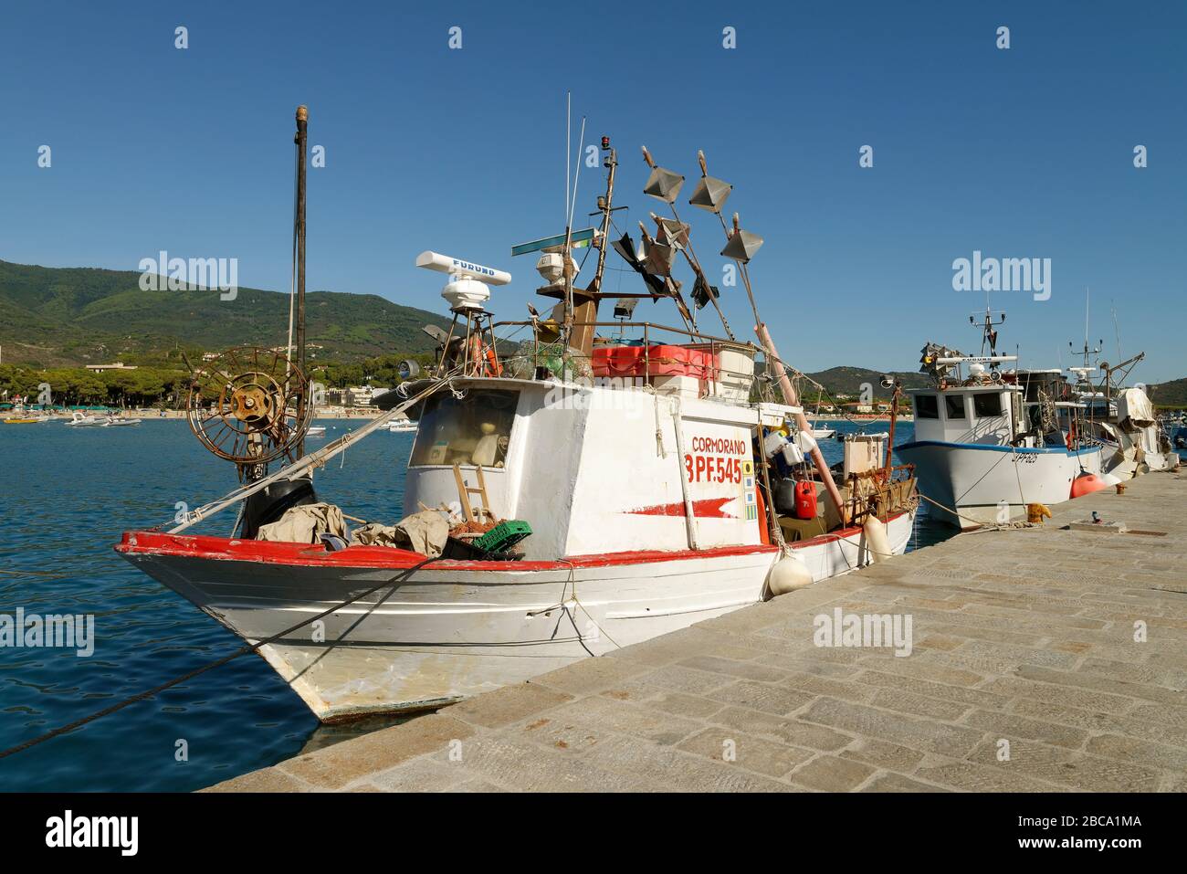 View of the port of Marina di Campo, Elba Island, National Park of the ...