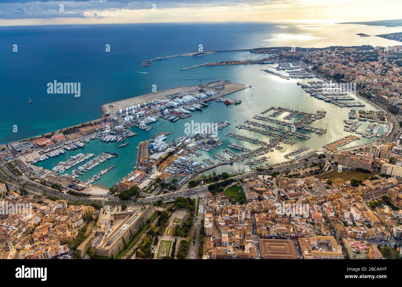 Aerial view, port and bay of Palma, Port de Palma, Balearic Islands ...