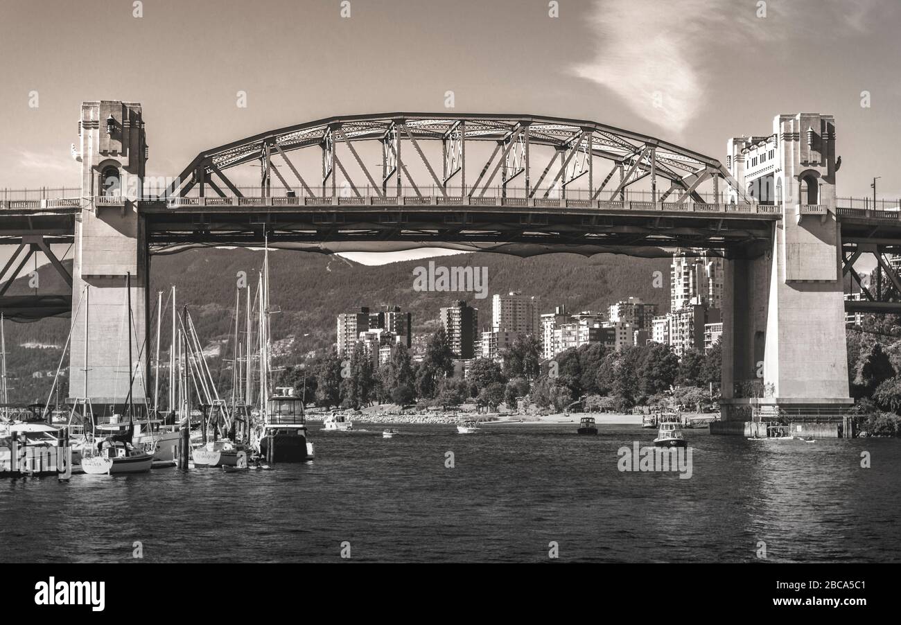 Art Deco style Burrard bridge in Vancouver. Connection between ...