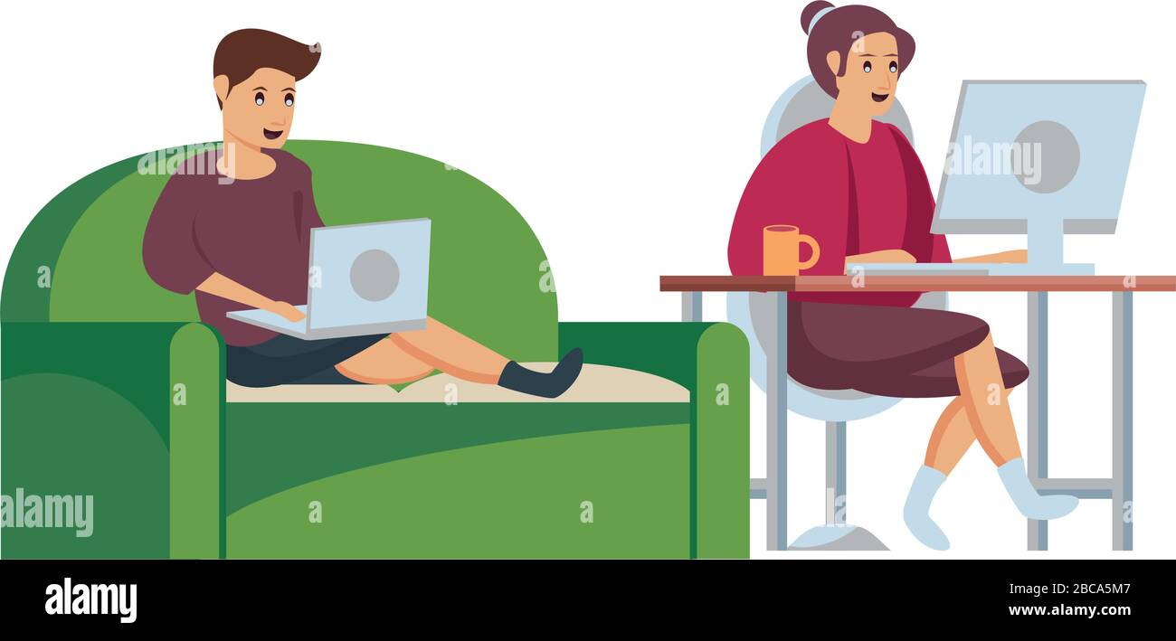 couple using computers work at home Stock Vector Image & Art - Alamy