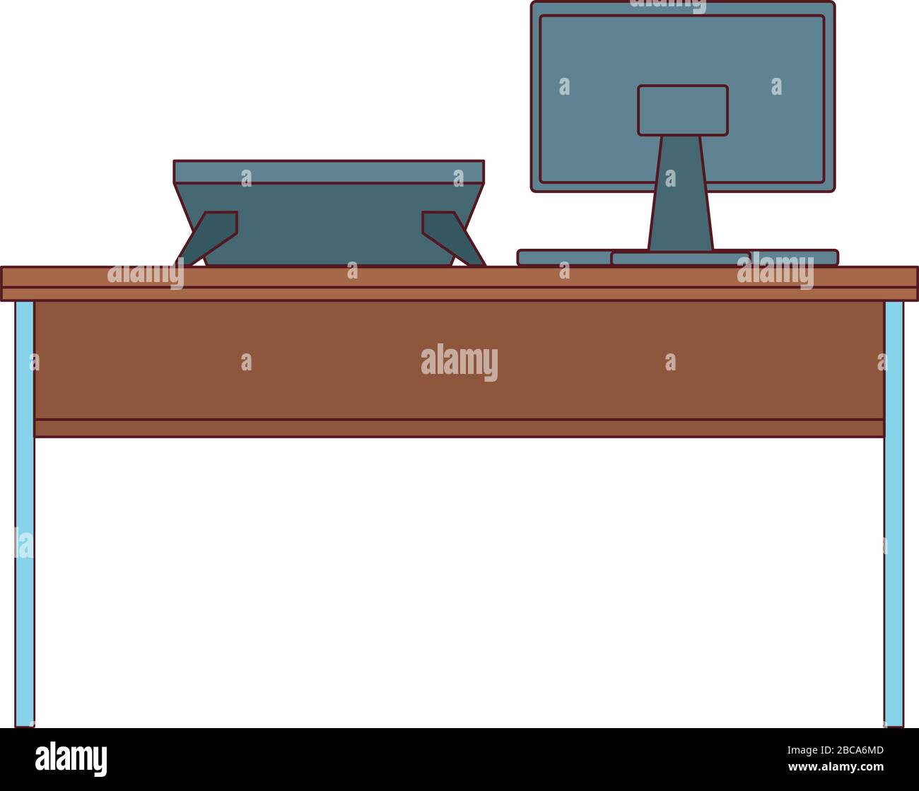 desk with computer desktop workplace Stock Vector Image & Art - Alamy