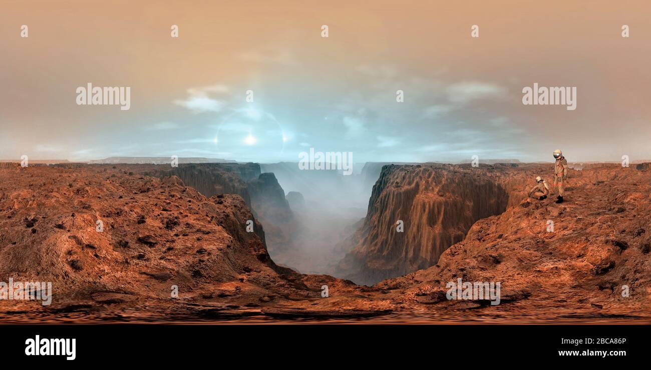 Valles Marineris, Mars. Artwork of astronauts overlooking the Valles ...