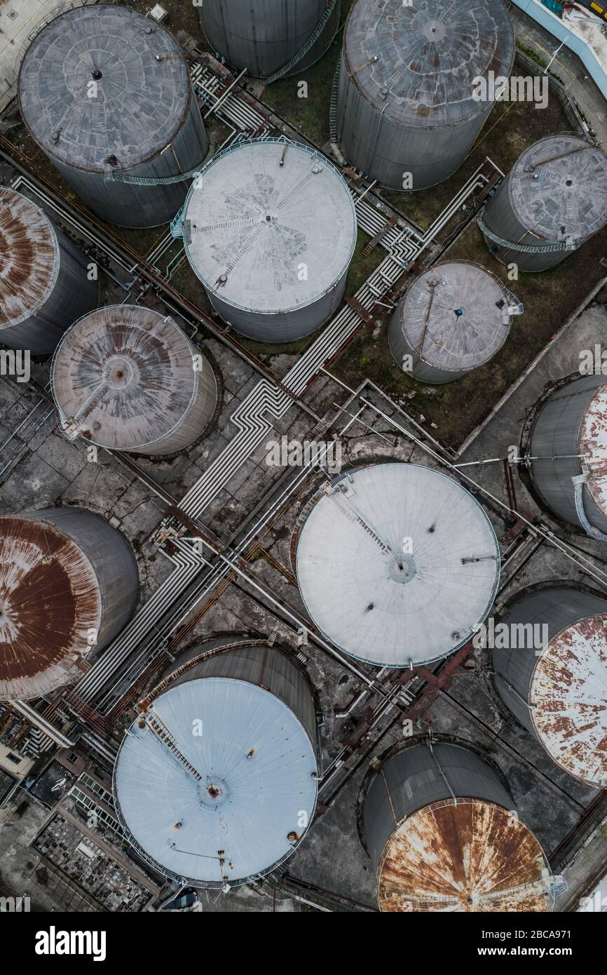 Aerial view of the pipelines and storage tanks Stock Photo - Alamy