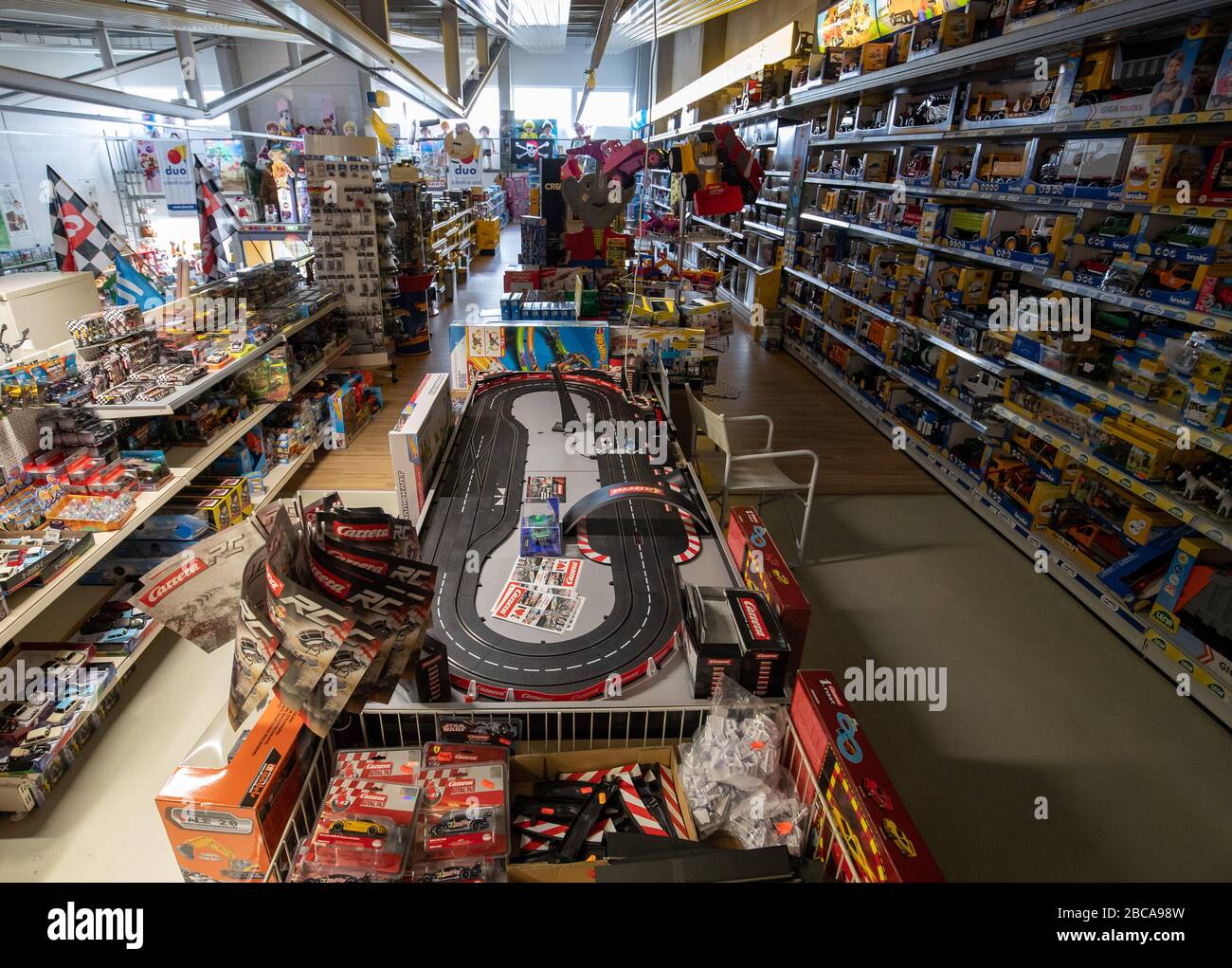 Nuremberg, Germany. 03rd Apr, 2020. The premises and shelves in a toy ...