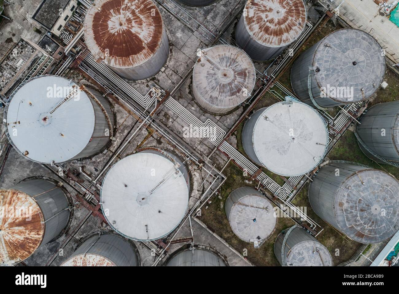 Aerial view of the pipelines and storage tanks Stock Photo - Alamy