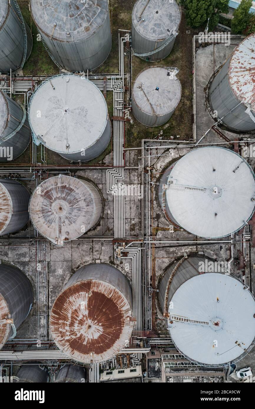 Aerial view of the pipelines and storage tanks Stock Photo - Alamy
