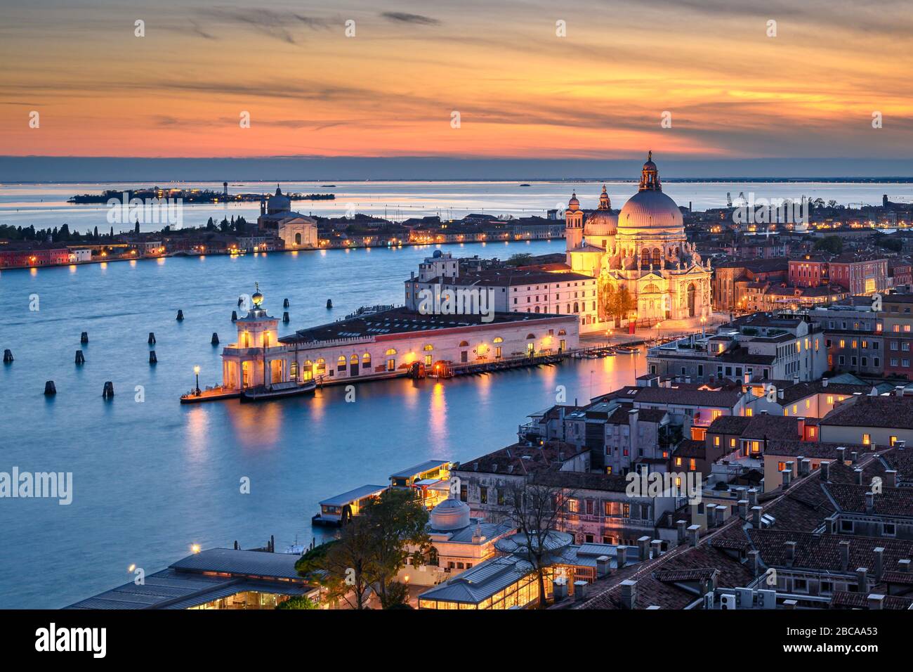 Sunset, Venice skyline with Basilica Santa Maria della Salute and San ...