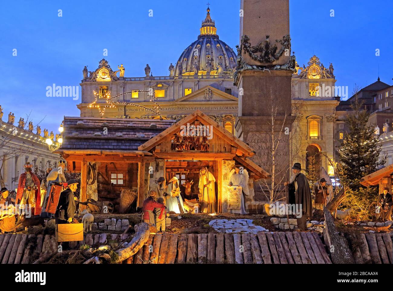 Christmas nativity scene in St. Peter's Square in front of St. Peter's ...