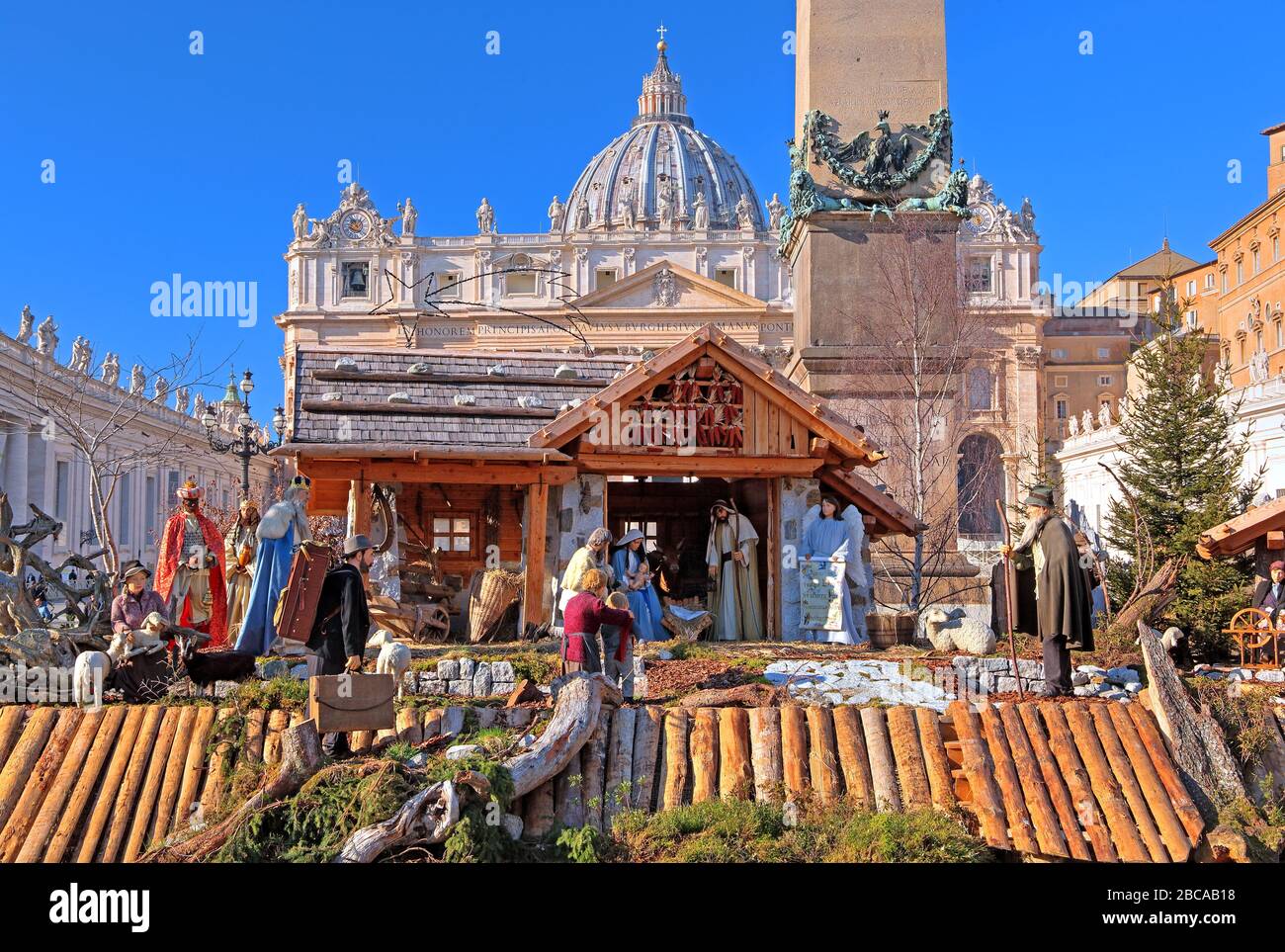 Christmas crib in front of St. Peter's Basilica in St. Peter's Square ...