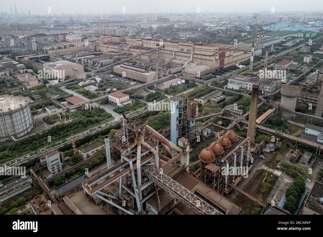 aerial view of industrial buildings in abandoned factory Stock Photo ...