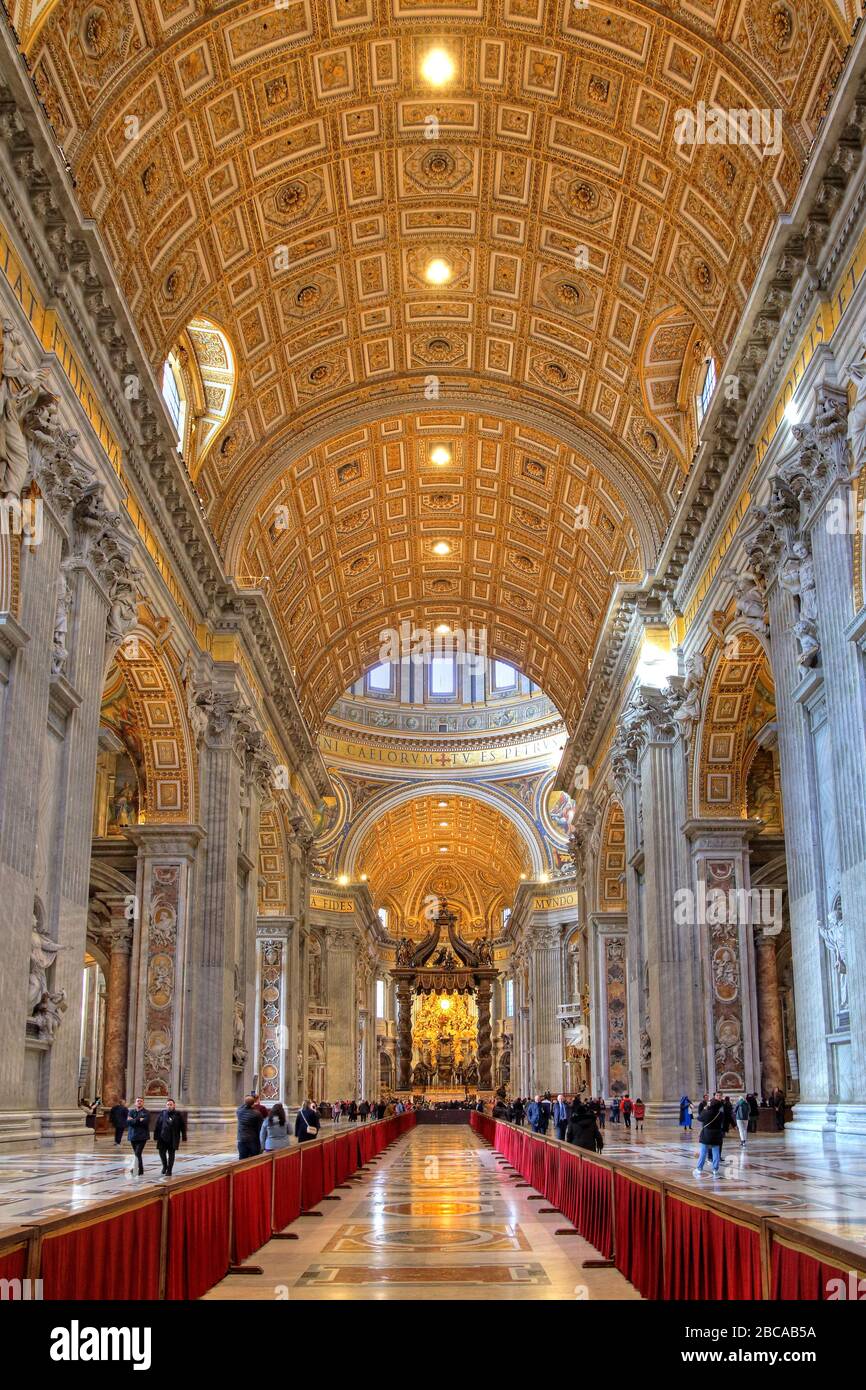 Long nave with crossing altar in St. Peter's Basilica, Rome, Lazio ...