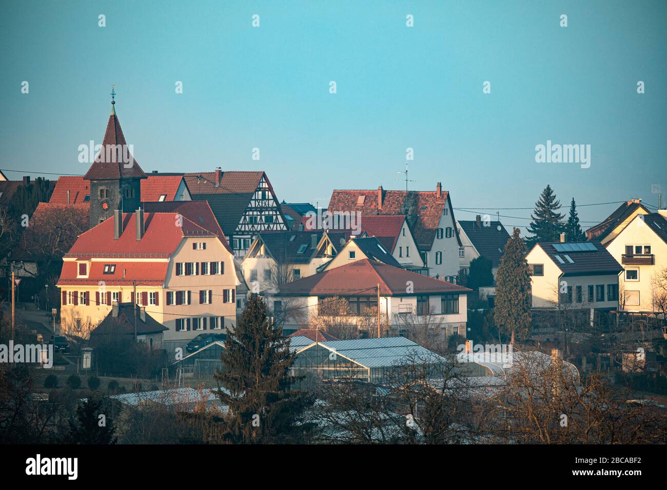 The core of the Stuttgart-Heumaden district with a view of the old ...