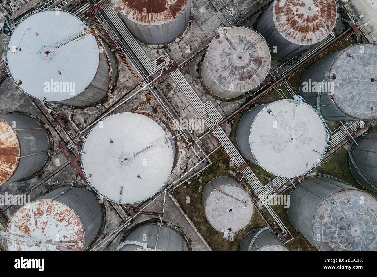 Aerial view of the pipelines and storage tanks Stock Photo - Alamy