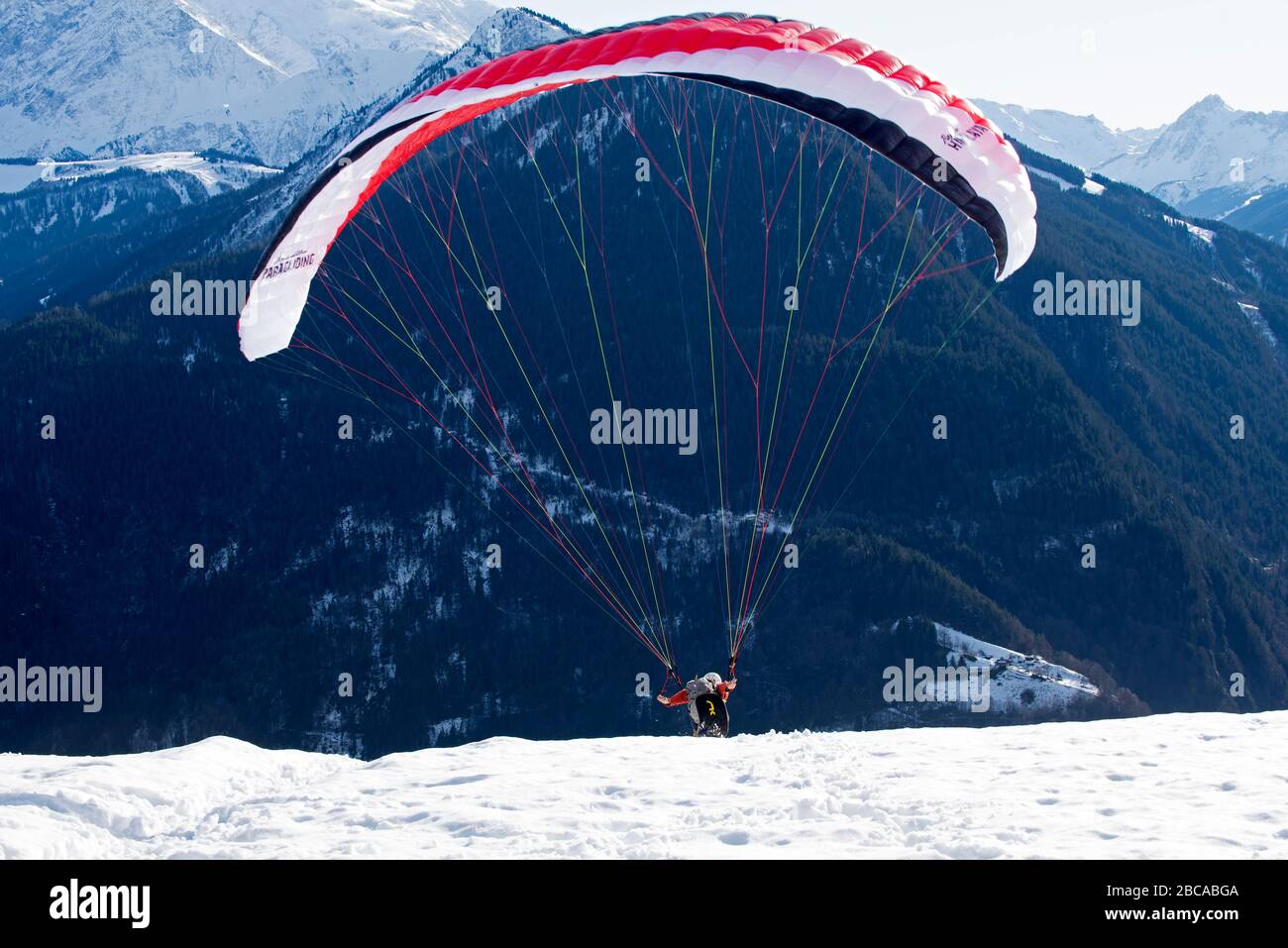 France, Haute-Savoie (74), Passy, Alps, mountains and snow, paraglider ...