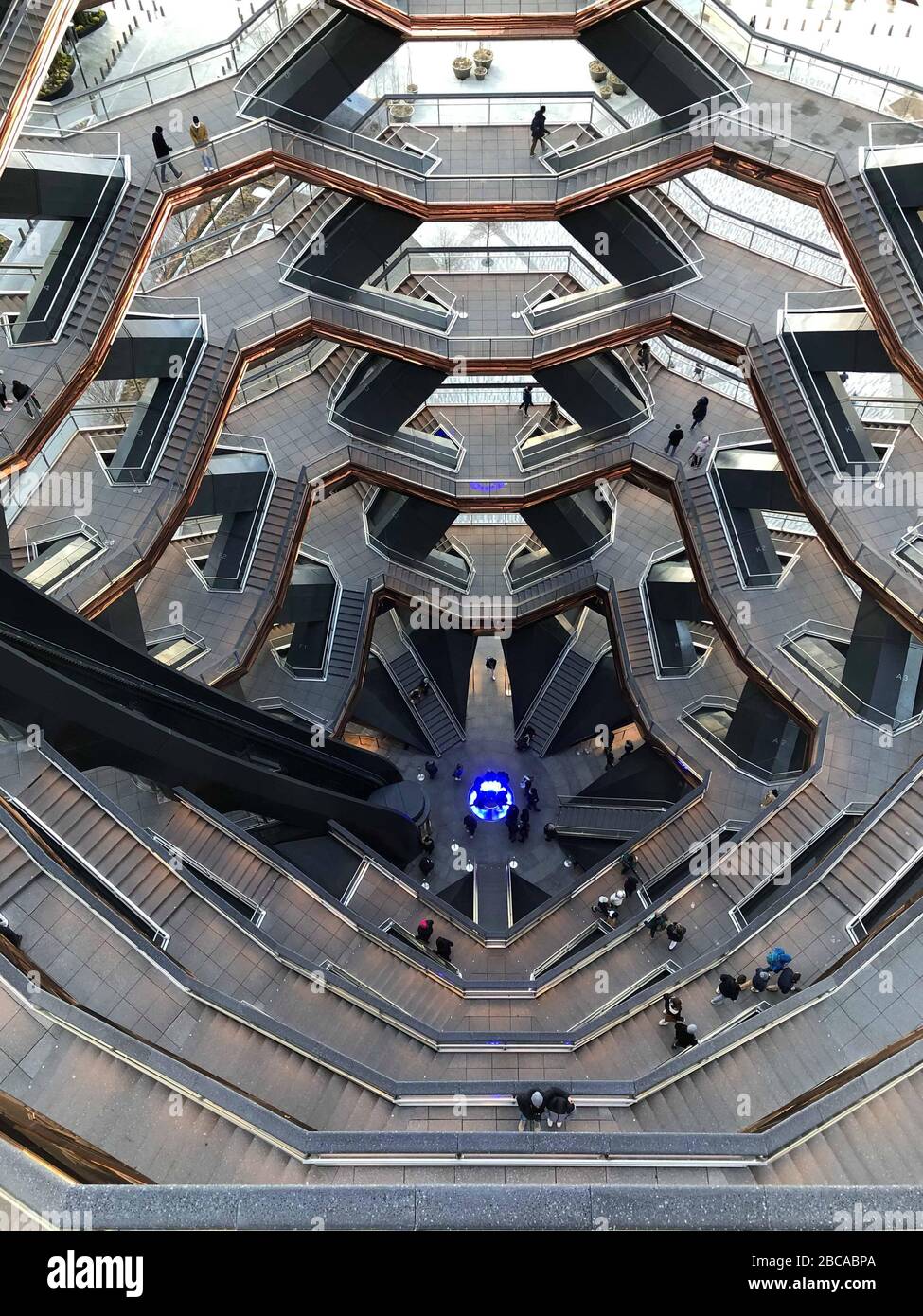 View through "Vessel", the extraordinary centerpiece of Hudson Yards is its spiral staircase, a ...