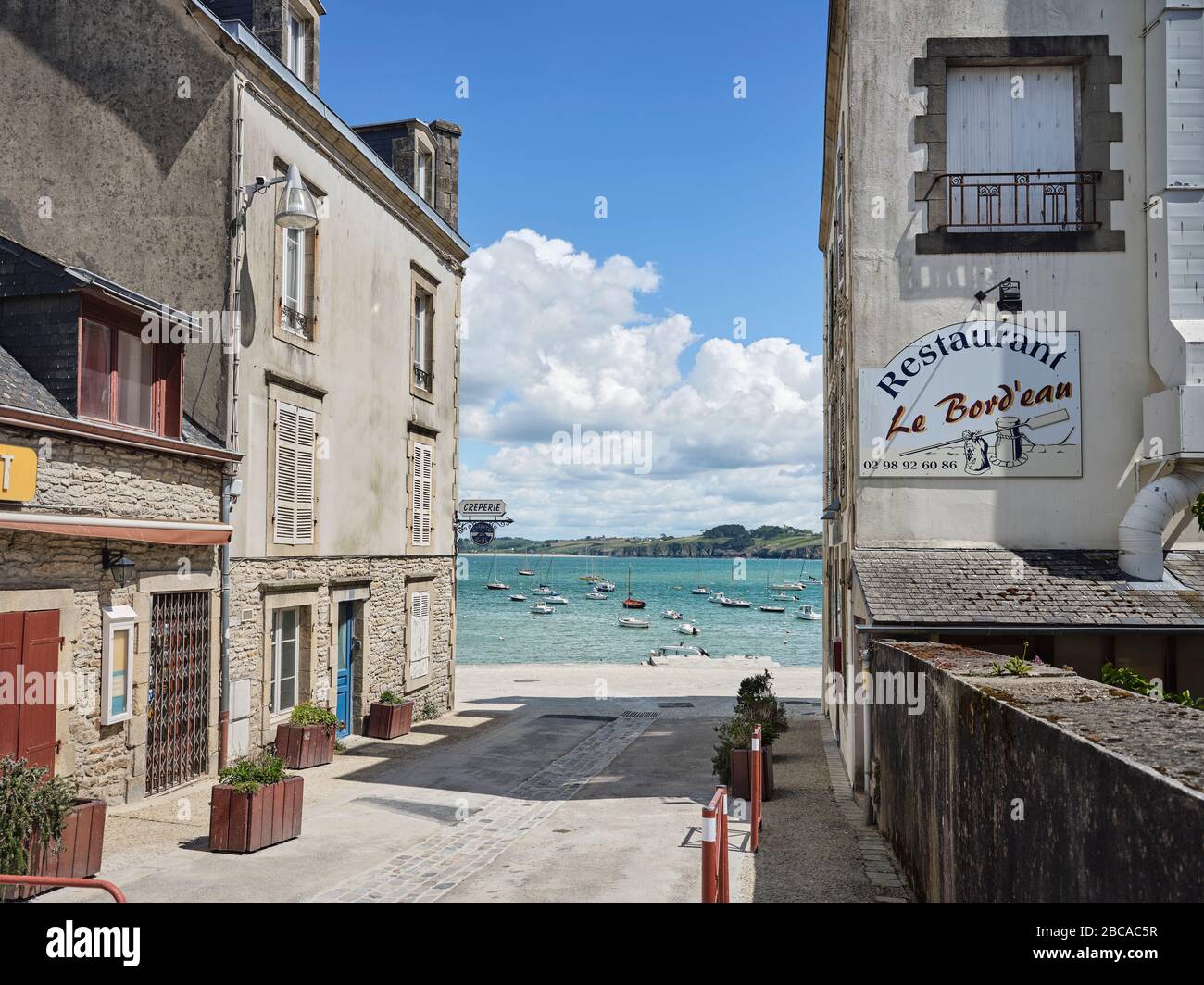 View of one of the three ports of Douarnenez in Brittany, where boats ...