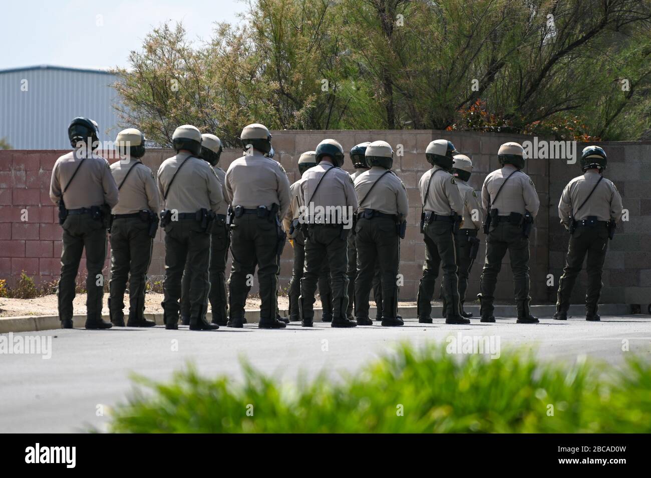 Perris, United States. 03rd Apr, 2020. Officers from various cities in ...