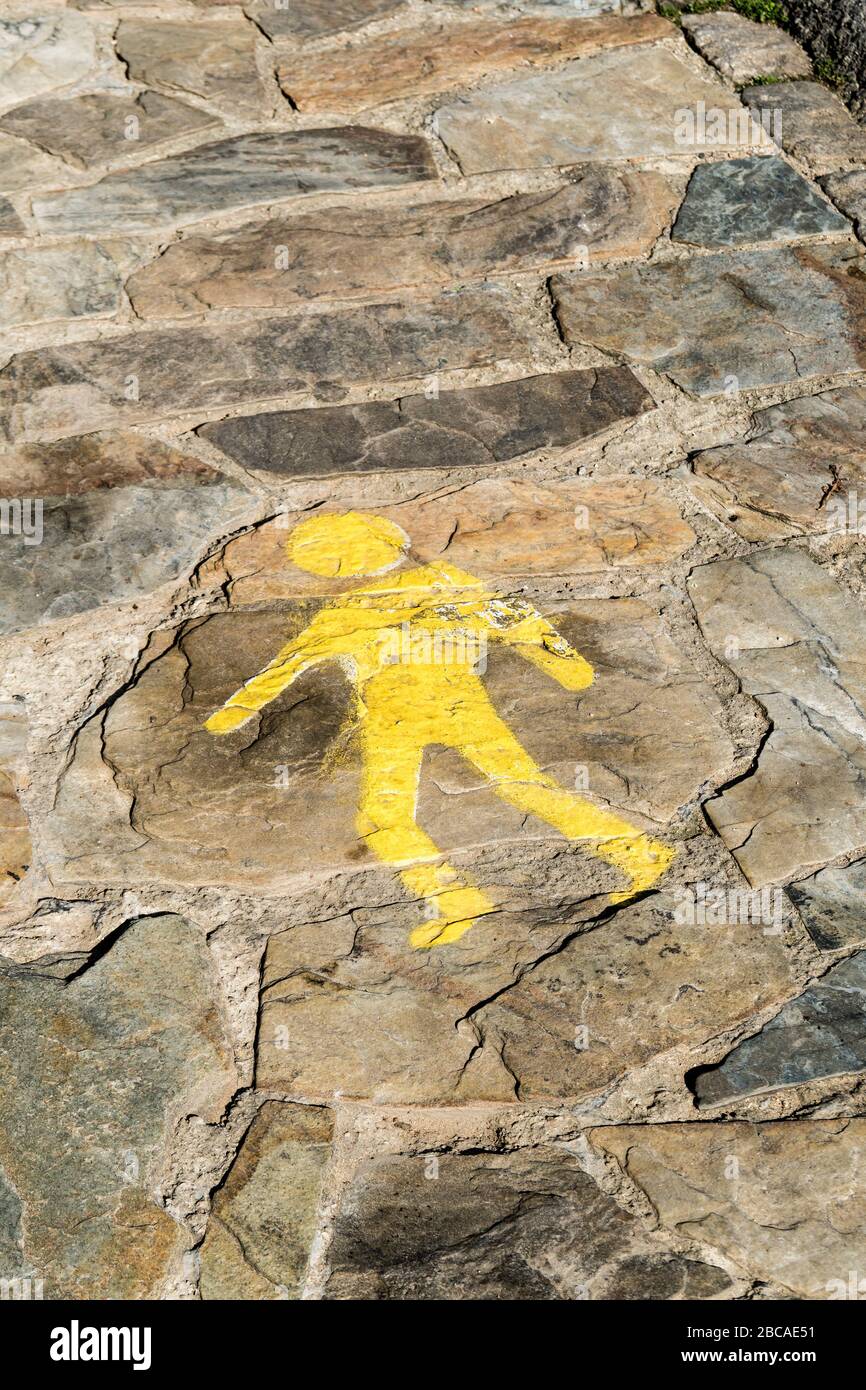 Spain, north coast, Asturias, Lastres, footpath, symbol, pedestrian ...