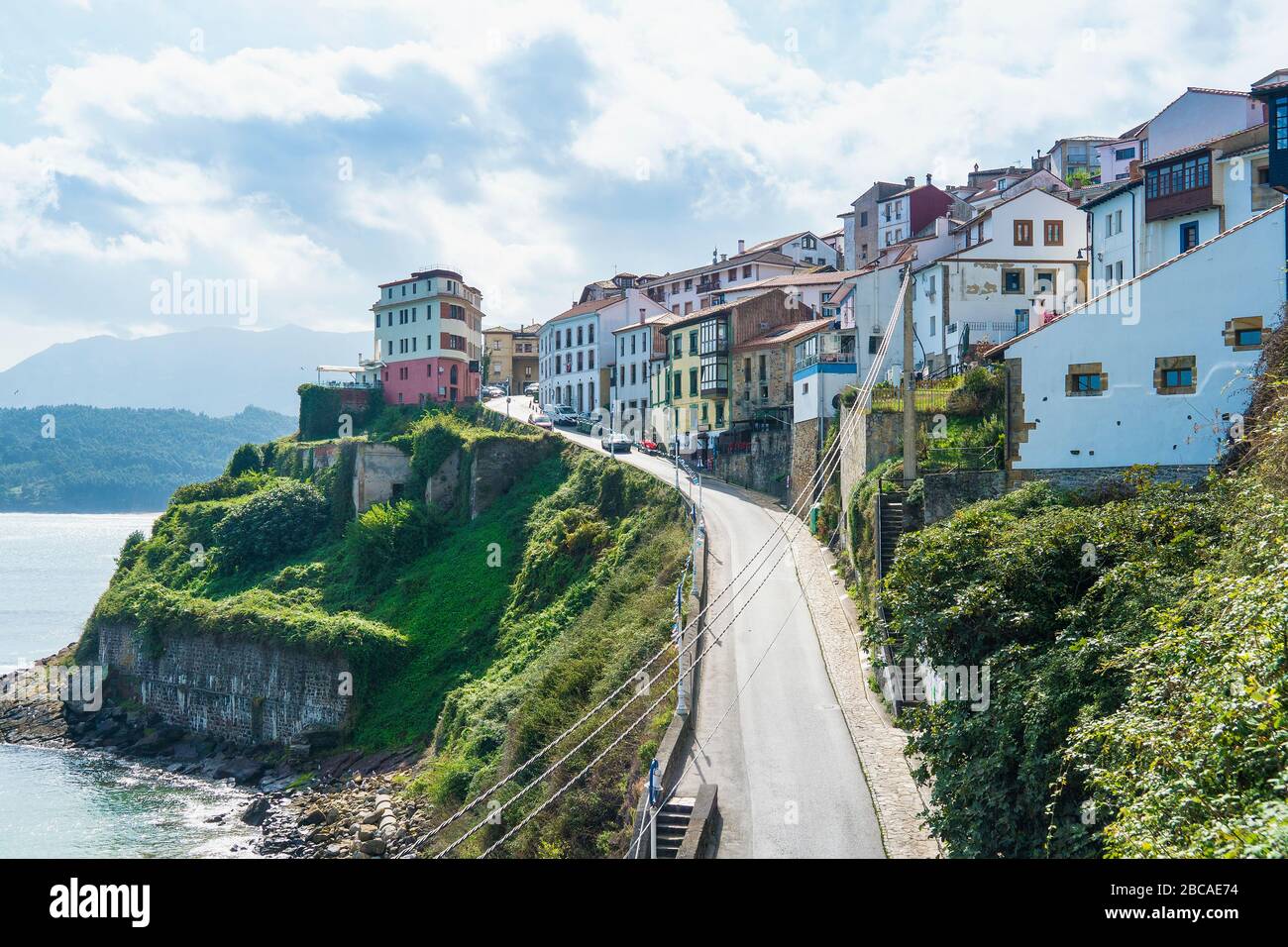 Spain, north coast, Asturias, Lastres, picturesque fishing village on a ...