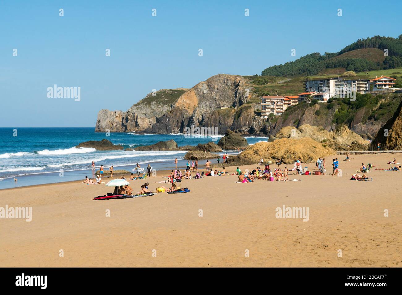Spain, north coast, Basque Country, Bakio, seaside resort, beach Stock ...