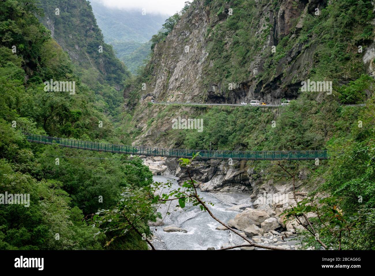 The view of green bridge and river at Taroko national park (Taroko ...