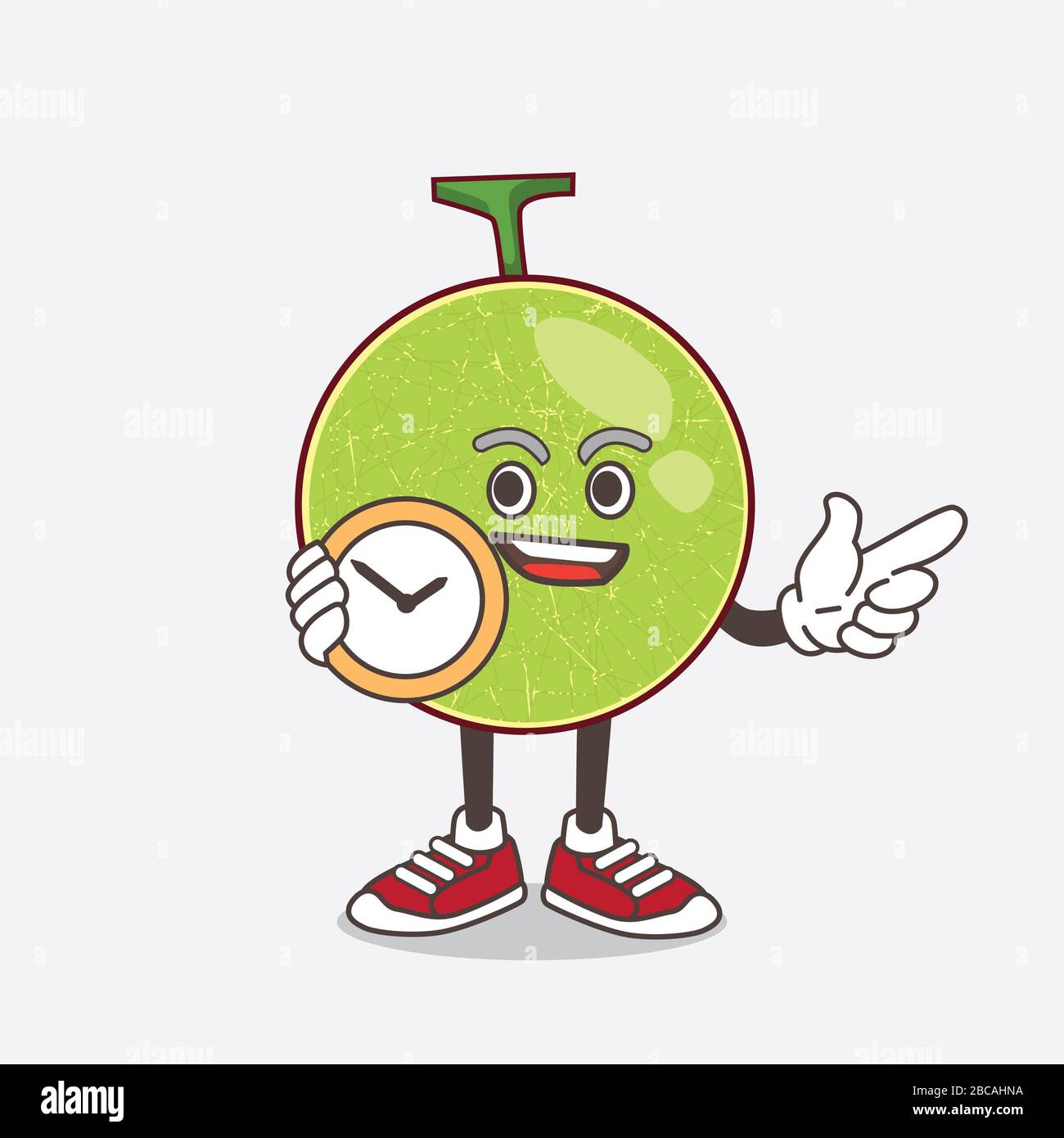 An illustration of Cantaloupe Melon cartoon mascot character holding a ...