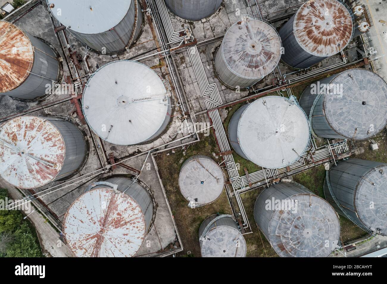 Aerial view of the pipelines and storage tanks Stock Photo - Alamy