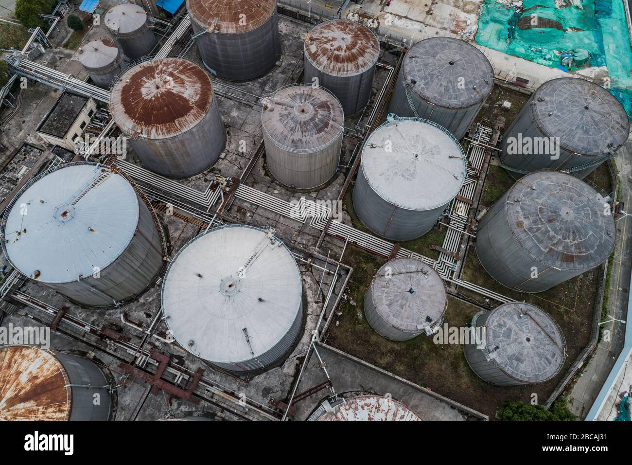 Aerial view of the pipelines and storage tanks Stock Photo - Alamy