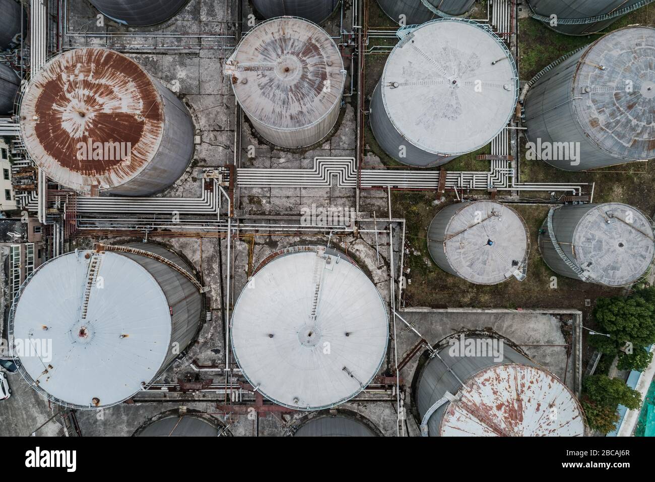 Aerial view of the pipelines and storage tanks Stock Photo - Alamy