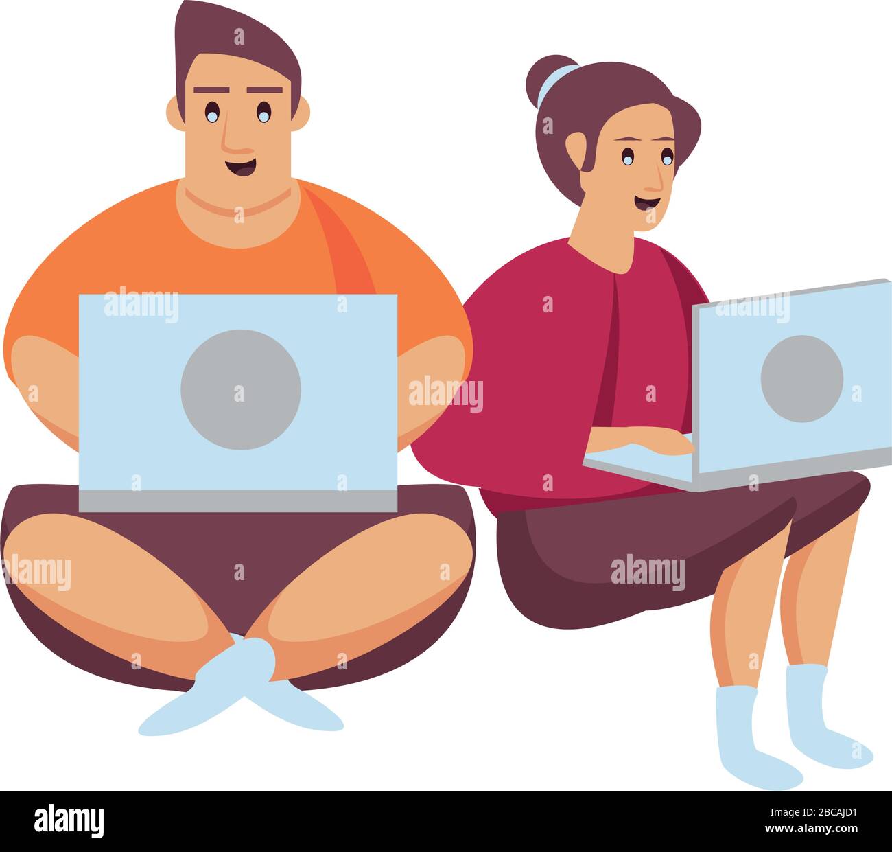 couple working with laptops characters Stock Vector Image & Art - Alamy