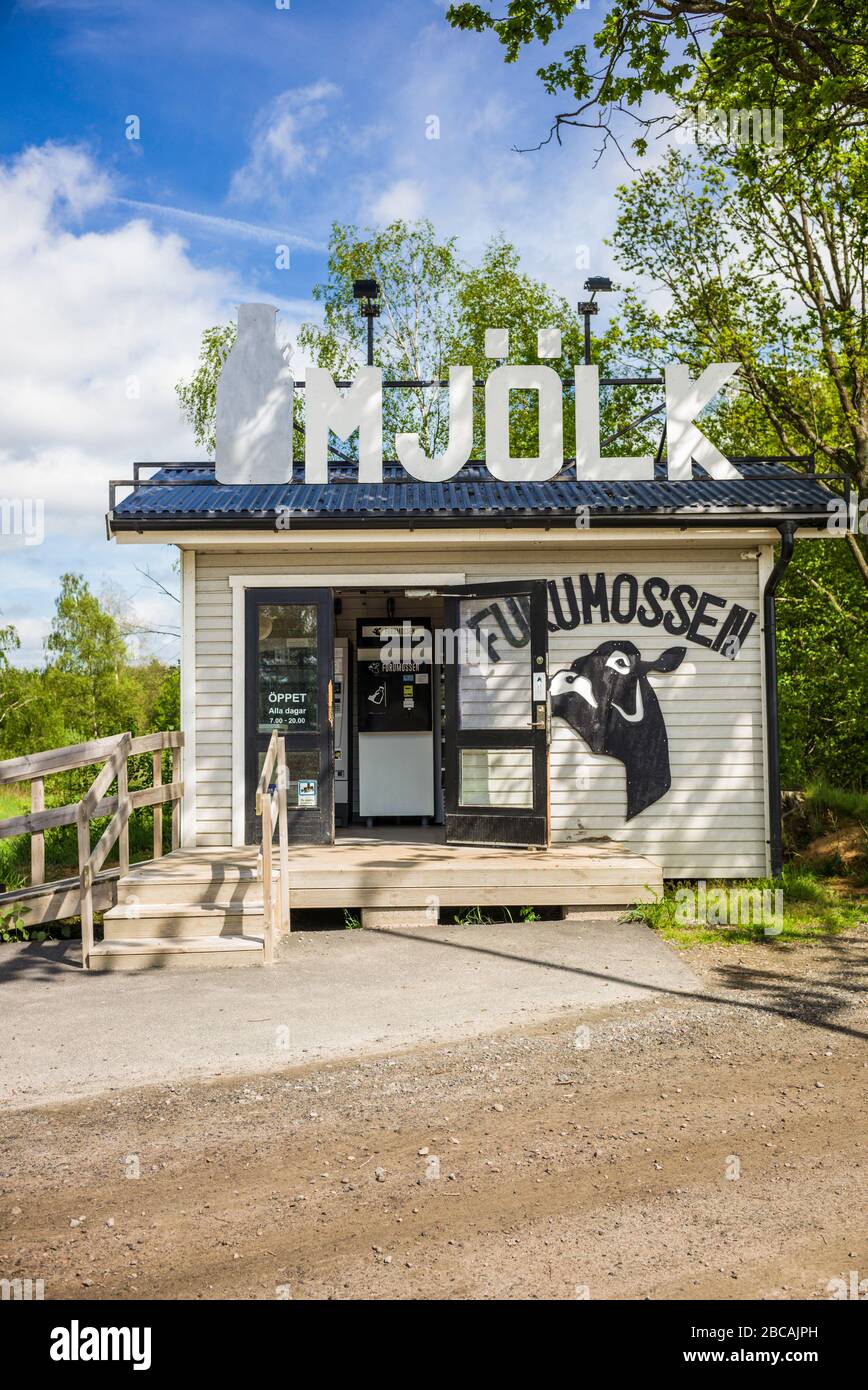 Sweden, Scania, Hasselholm, outdoor farm milk shop Stock Photo - Alamy
