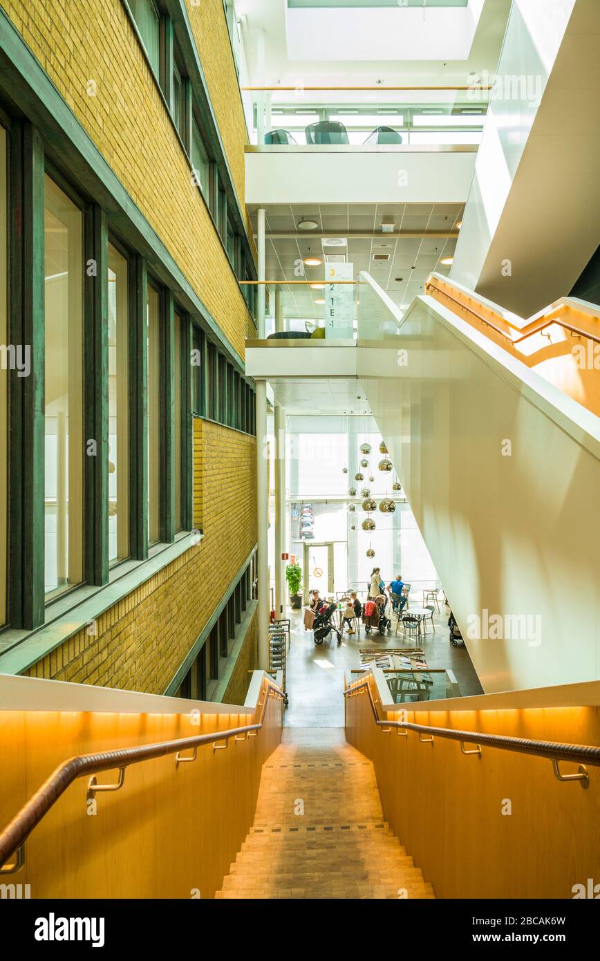 Sweden, Vastragotland and Bohuslan, Gothenburg, City Library, stairs ...