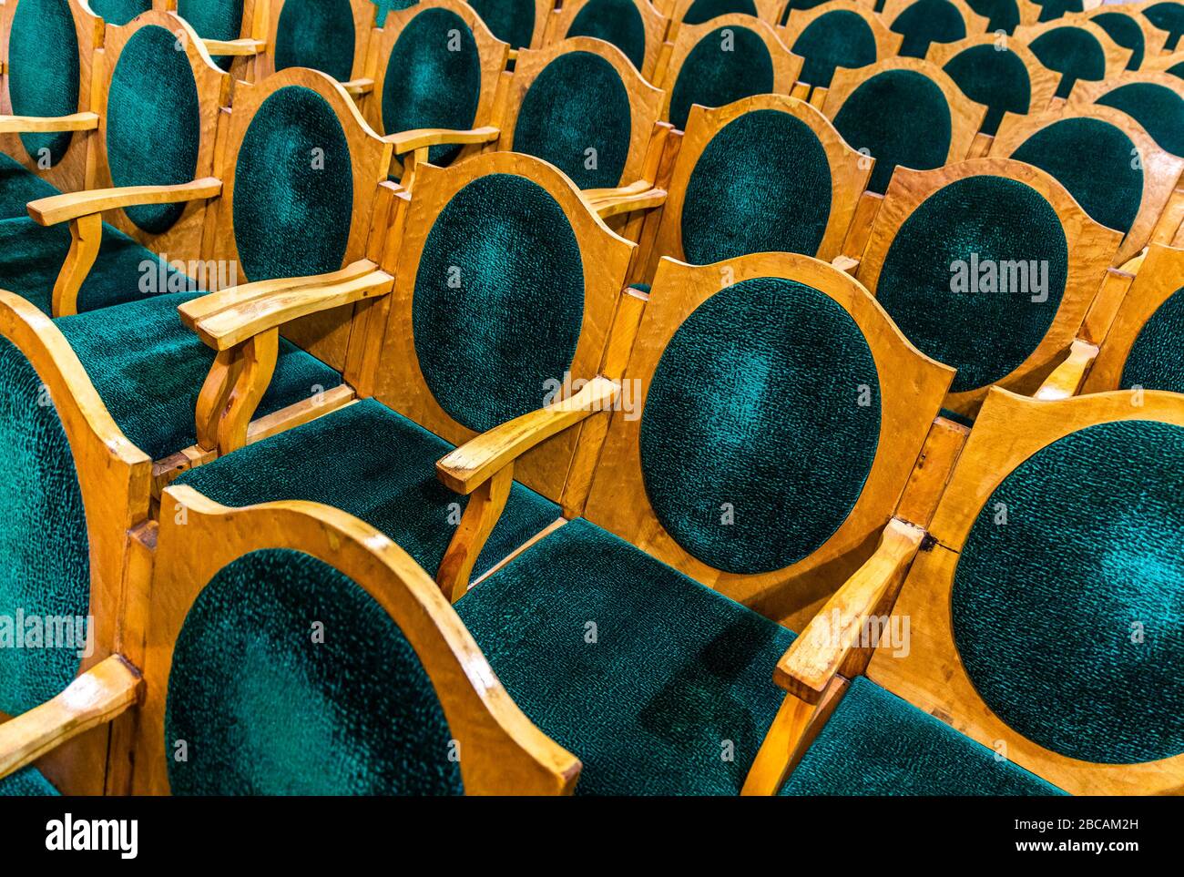 Wooden chairs in the lecture hall hi-res stock photography and images ...